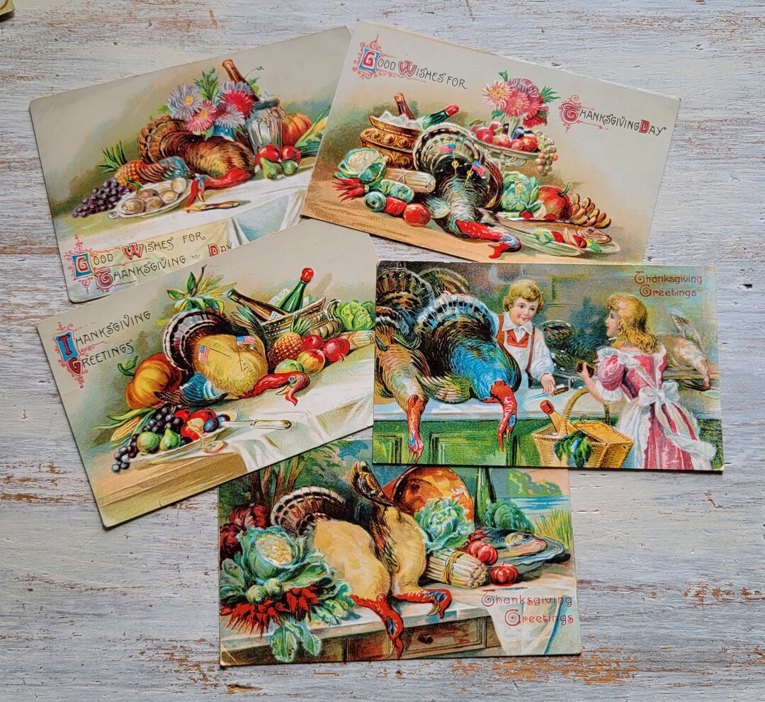 5 Antique Thanksgiving Postcards Turkey Harvest Children Lot - Etsy
