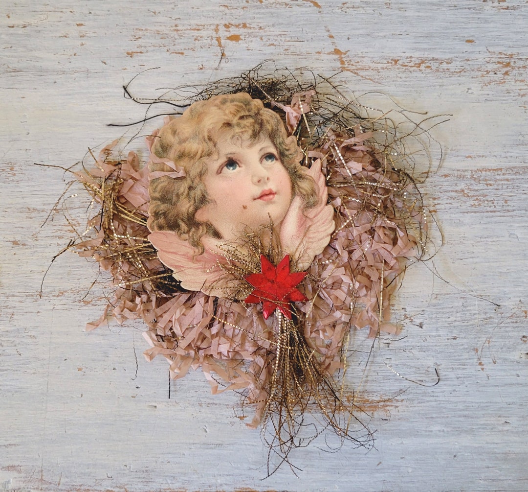 Stunning Antique Victorian Angel Scrap Tinsel Christmas Ornament ...