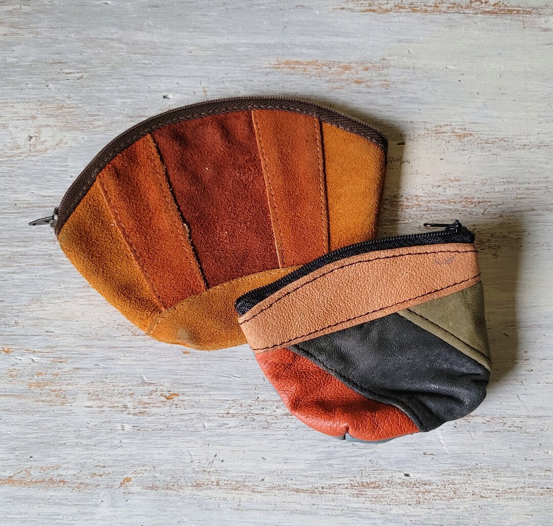 2 Vintage Suede Leather Patchwork Change Purses Mod - Etsy