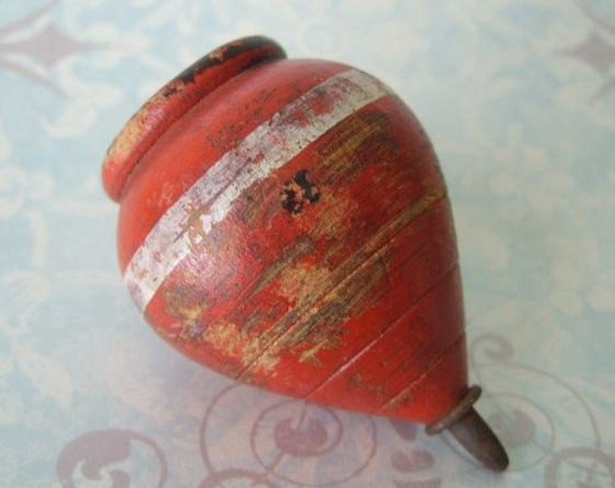 Antique Red Wooden Spinning Toy Top Metal Tip - Etsy