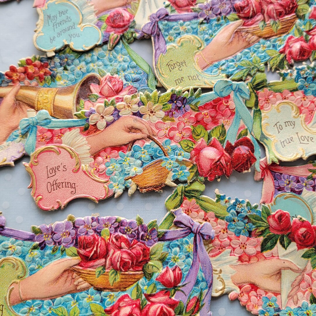 10 Embossed Floral Flowers Victorian Calling Card Scraps NOS Full Sheet ...