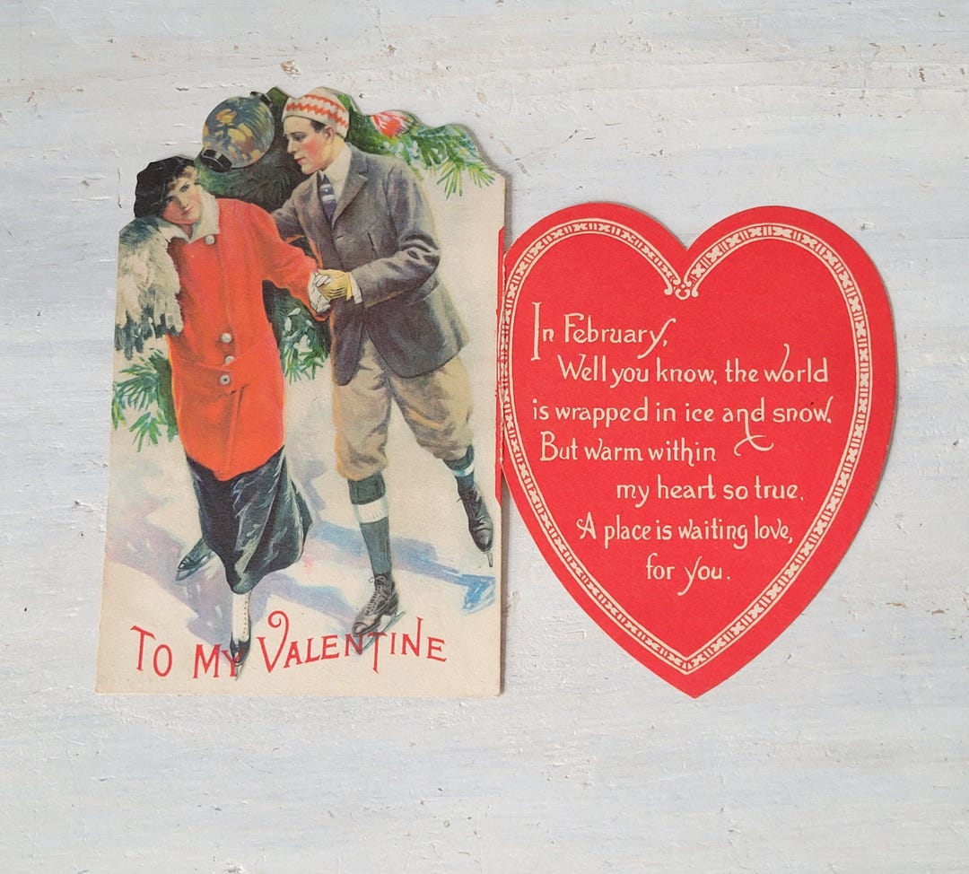 Antique Valentine Ice Skating Couple Art Deco - Etsy