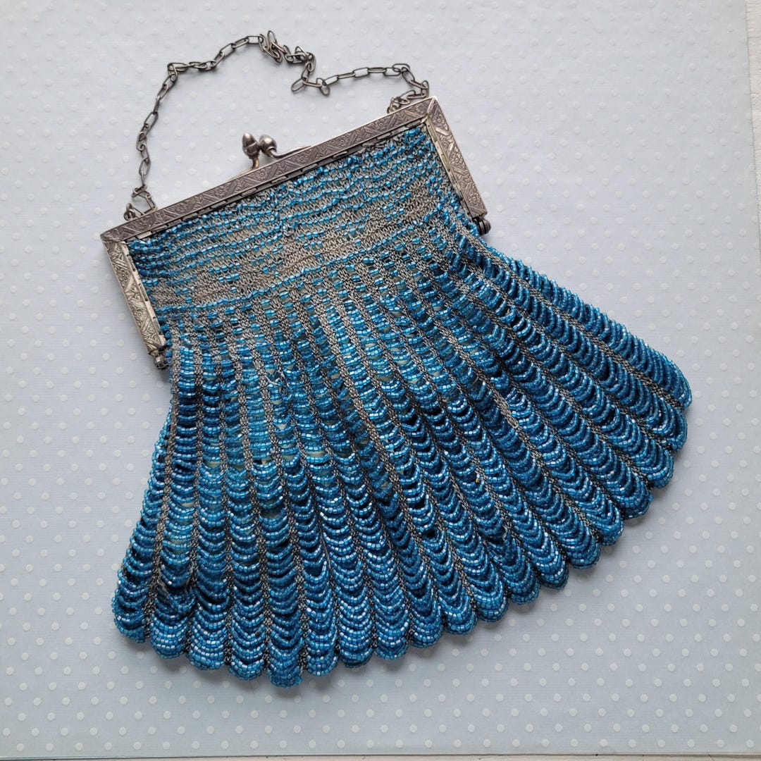 Antique Blue Beaded Flapper Metal Chain Coin Purse Handbag - Etsy