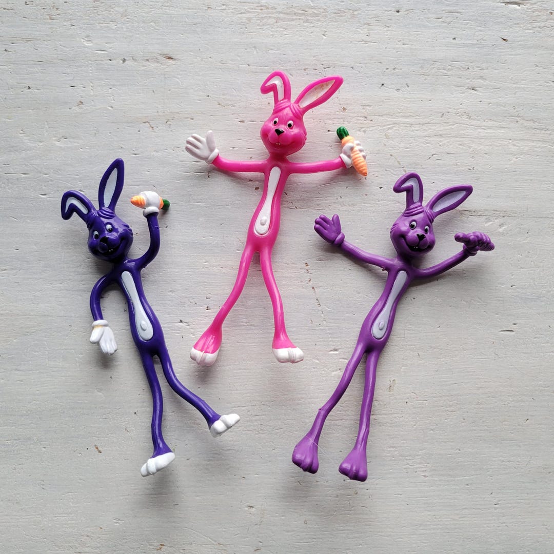 3 Vintage Bendy Rubber Easter Rabbits Pink Purple - Etsy