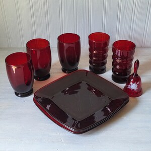Vintage Ruby Red Depression Glass Square Plates Glasses Bell 9pc - Etsy