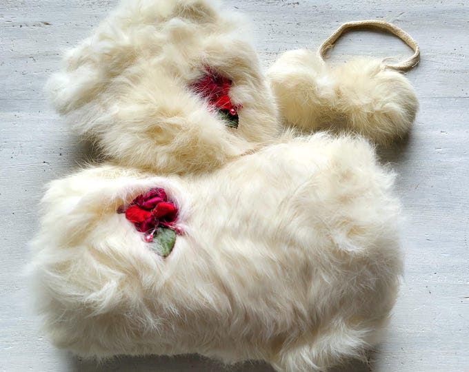 Vintage White Fur Christmas Muff and Bonnet Millinery Flowers - Etsy