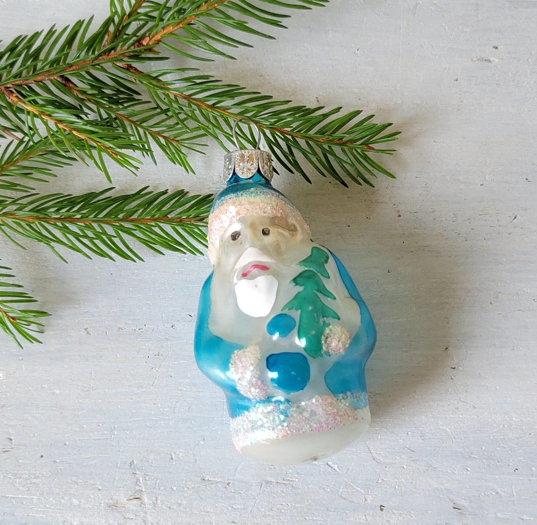 Vintage Aqua Blue Santa Claus Glass Christmas Ornament Hand Painted - Etsy