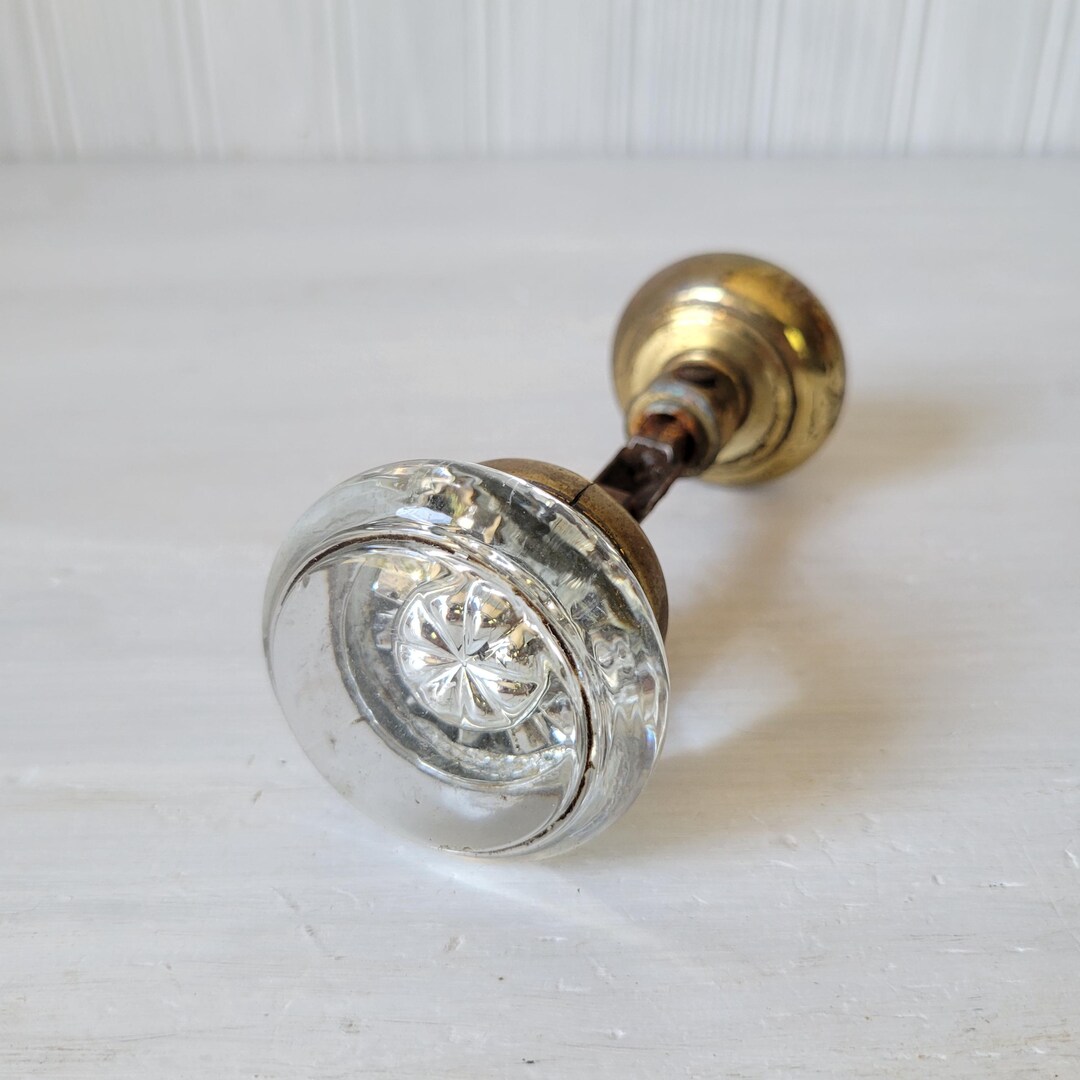 Vintage Clear Glass & Brass Rusty Door Knob Fixture - Etsy