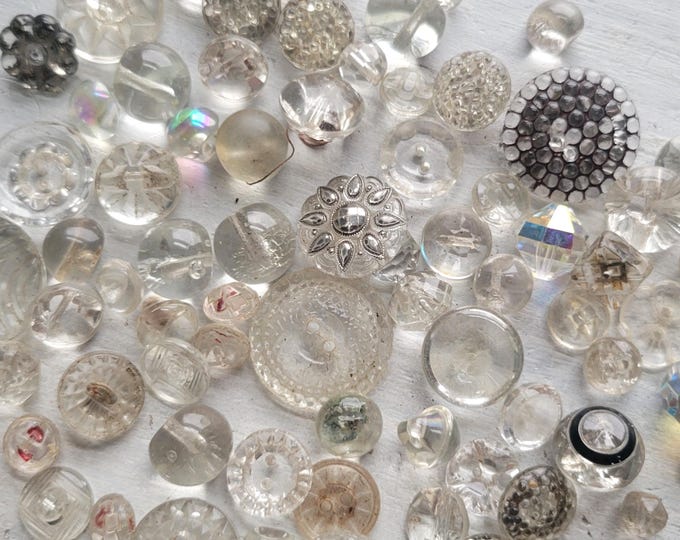 75 Vintage Clear Glass Buttons & Beads - Etsy