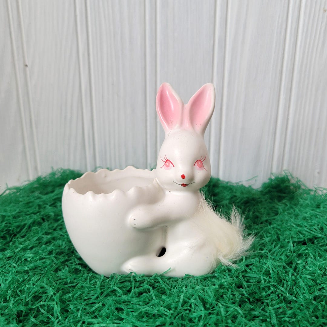 Vintage White Rabbit Candy Container Planter National Potteries Japan ...