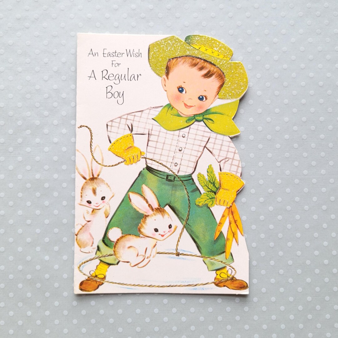 Vintage 1961 Cowboy Boy Easter Greeting Card Rust Craft - Etsy