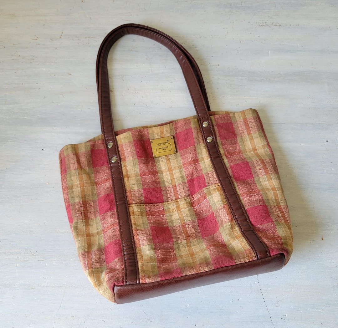 Vintage Longaberger Tan Red Green Plaid Fabric Shoulder Bag Handbag ...