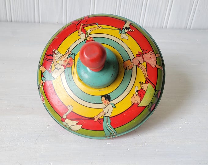 Vintage Colorful 1950's Tin Toy Spinning Top With Children at Play - Etsy