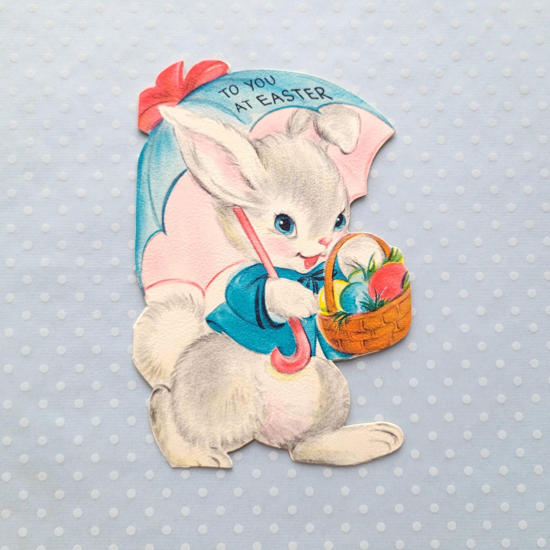 Vintage 1957 Bunny With Basket Easter Greeting Card Hallmark - Etsy