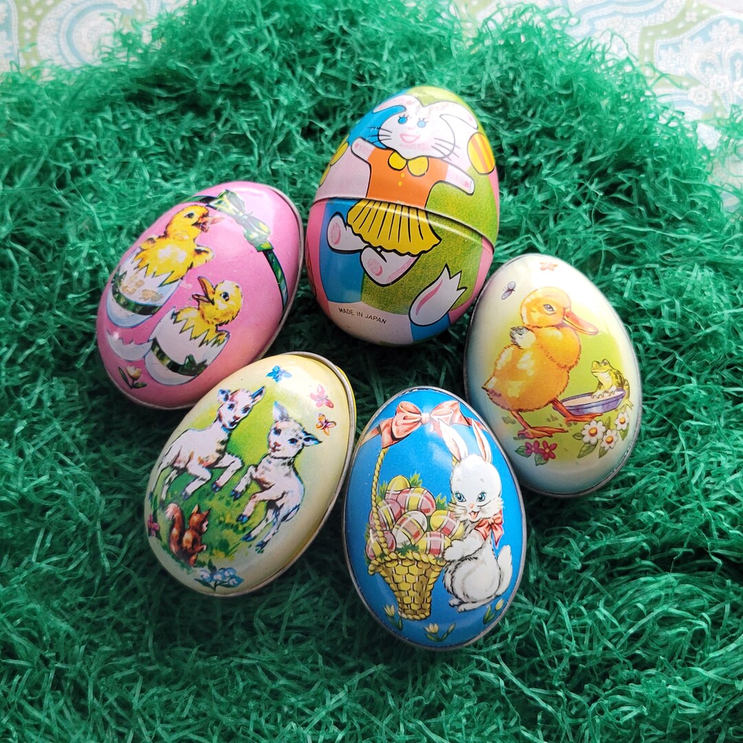 5 Vintage Tin Egg Candy Container Lamb Chicks Bunny Duck Lot - Etsy