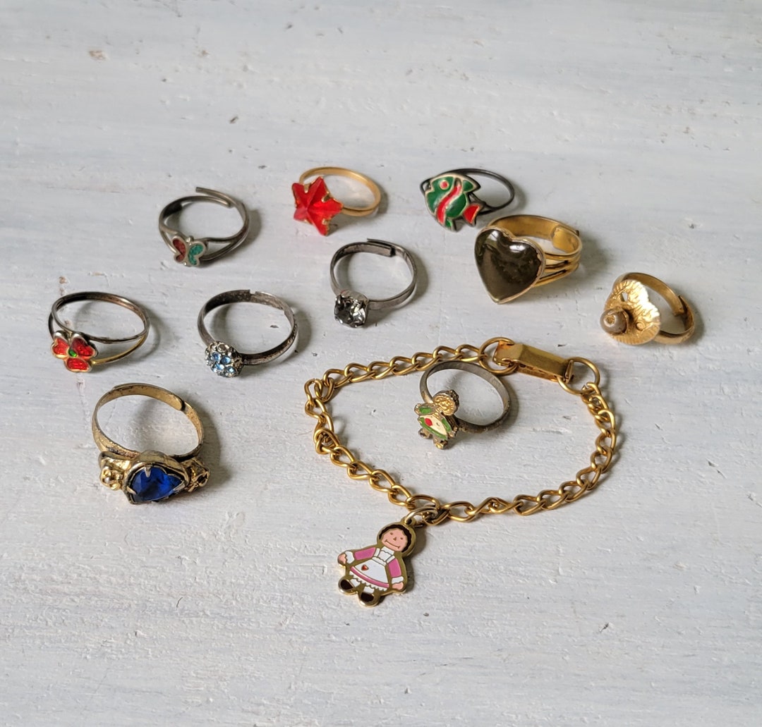 Vintage Adjustable Little Girls Rings Raggedy Ann Bracelet Dress up ...