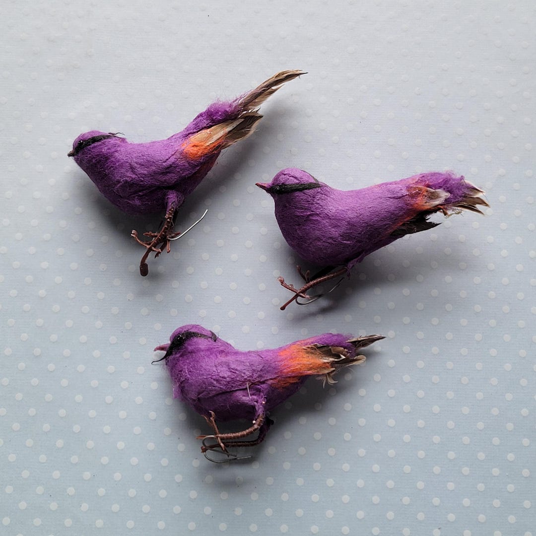 3 Vintage Purple & Orange Spun Cotton Birds Millinery Floral Picks - Etsy
