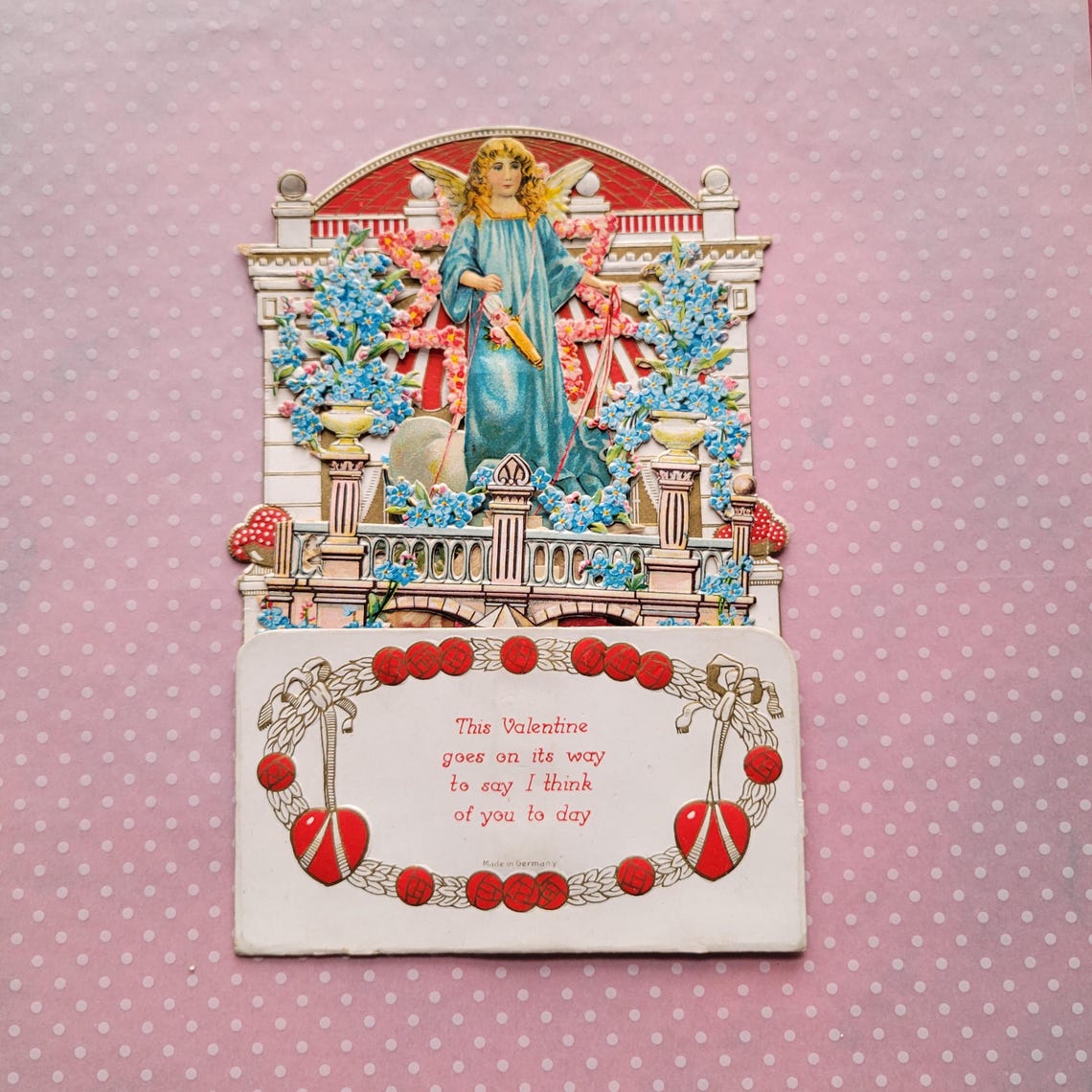Vintage German Fold Out Valentine Card Angel Flowers 8" - Etsy