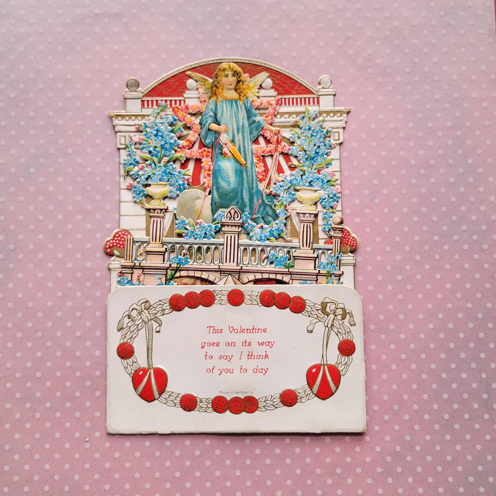 Vintage German Fold Out Valentine Card Angel Flowers 8" - Etsy