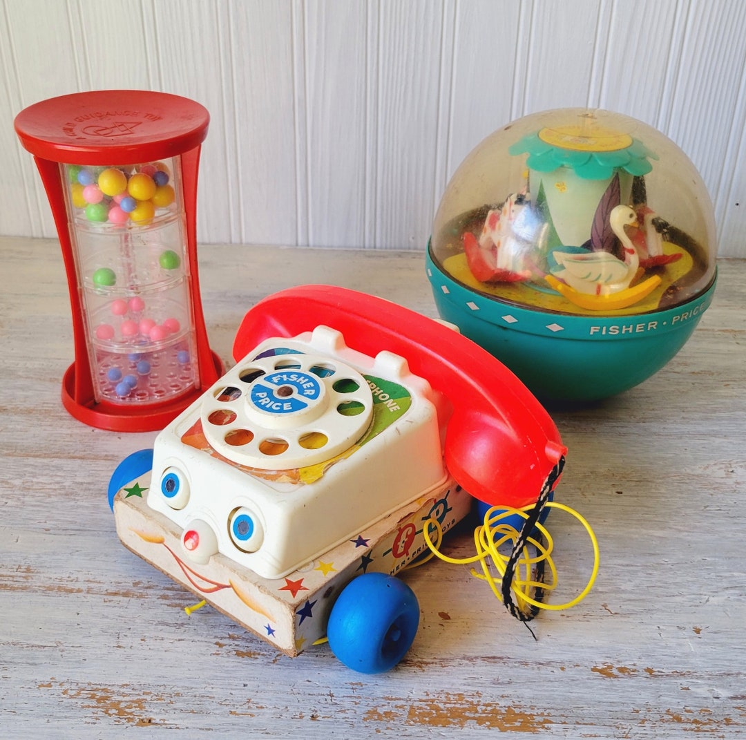 Vintage Blow Mold Fisher Price Baby Toys Blocks Lot Telephone Child ...