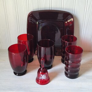 Vintage Ruby Red Depression Glass Square Plates Glasses Bell 9pc - Etsy