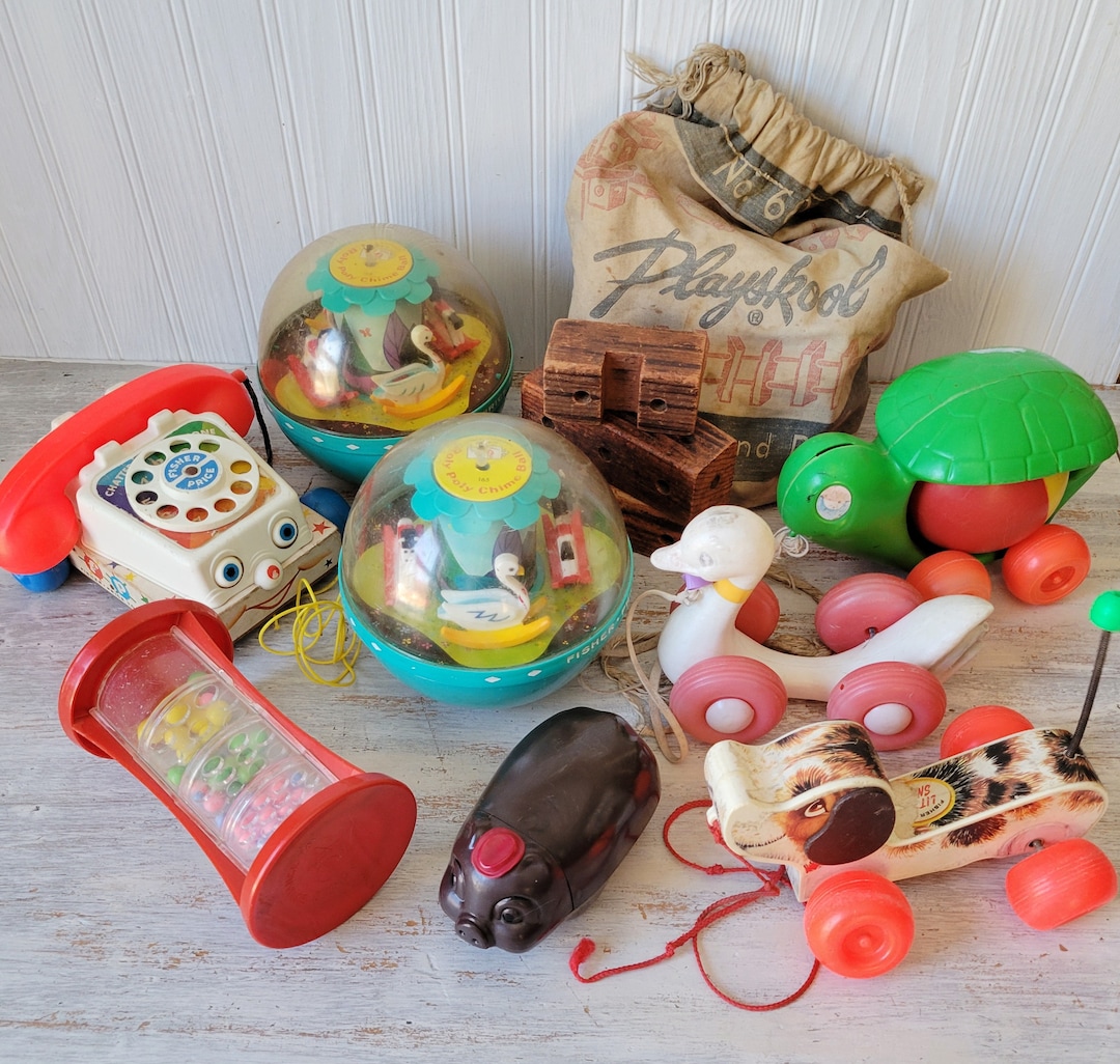 Vintage Blow Mold Fisher Price Baby Toys Blocks Lot Telephone Child ...