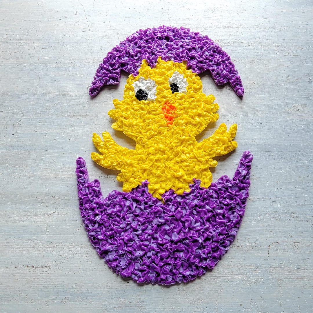 Vintage Melted Popcorn Plastic Easter Chick in Egg Shell Wall ...
