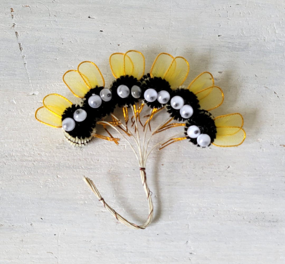 Vintage Yellow & Black Chenille Bumble Bee Picks 6 Pc. - Etsy