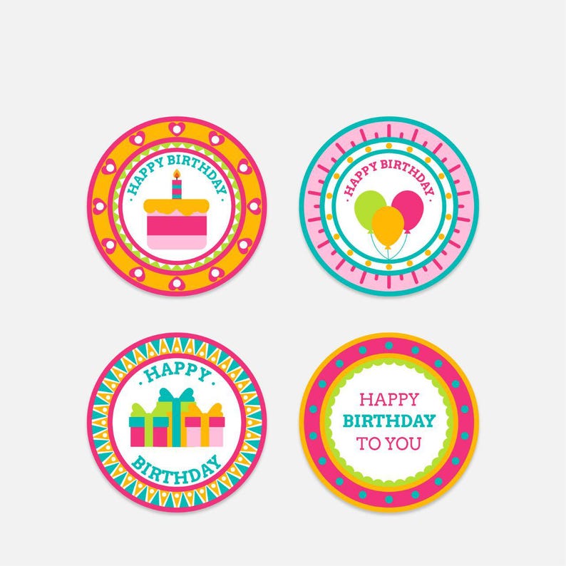 Happy Birthday Stickers | Printable Party Labels | Digital Download ...