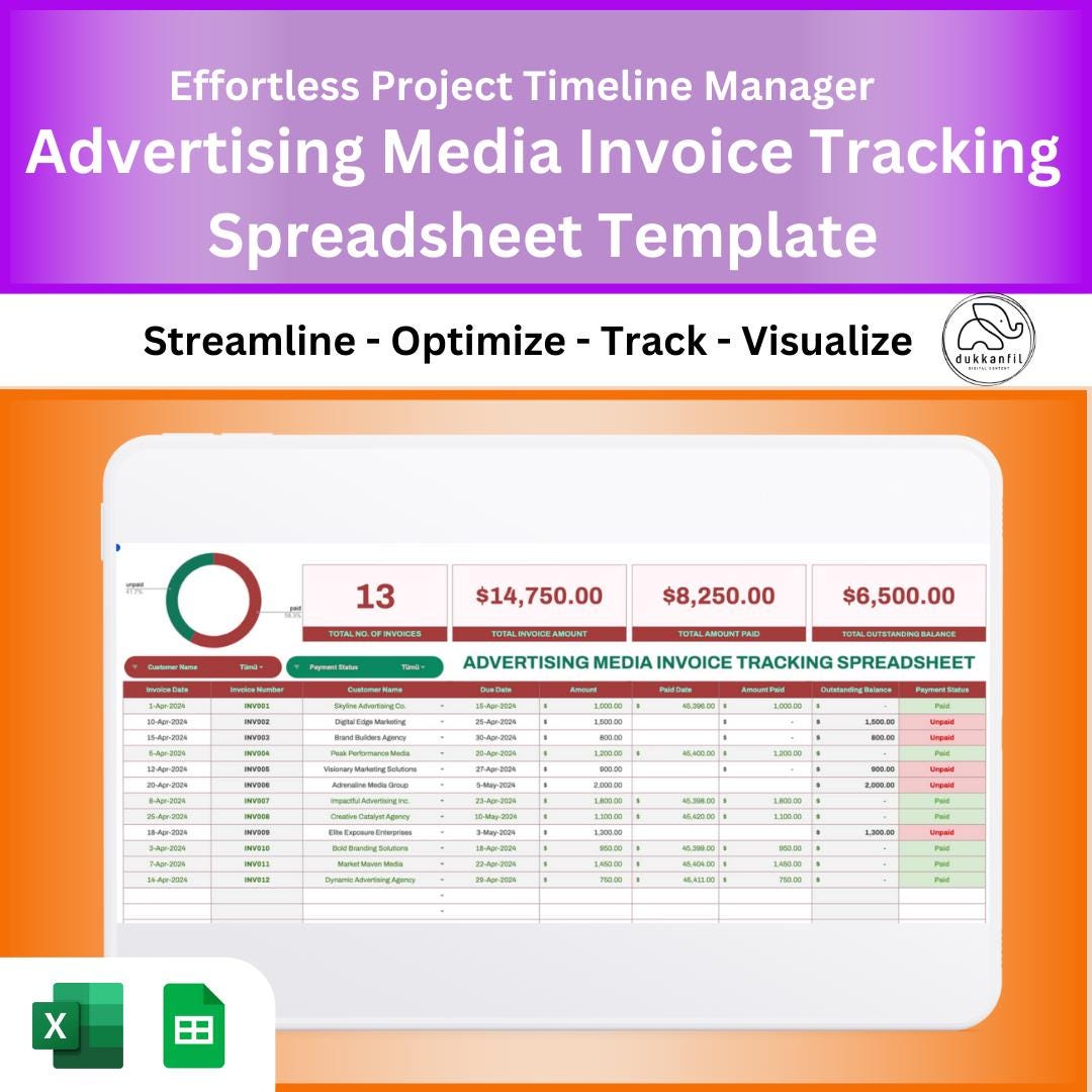 Editable Advertising Media Invoice Tracking Spreadsheet Template | Easy ...