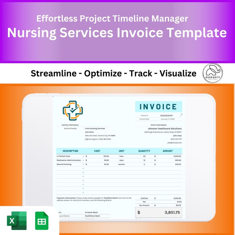 Editable Nursing Services Invoice Template | Easy to Use Google Sheets ...