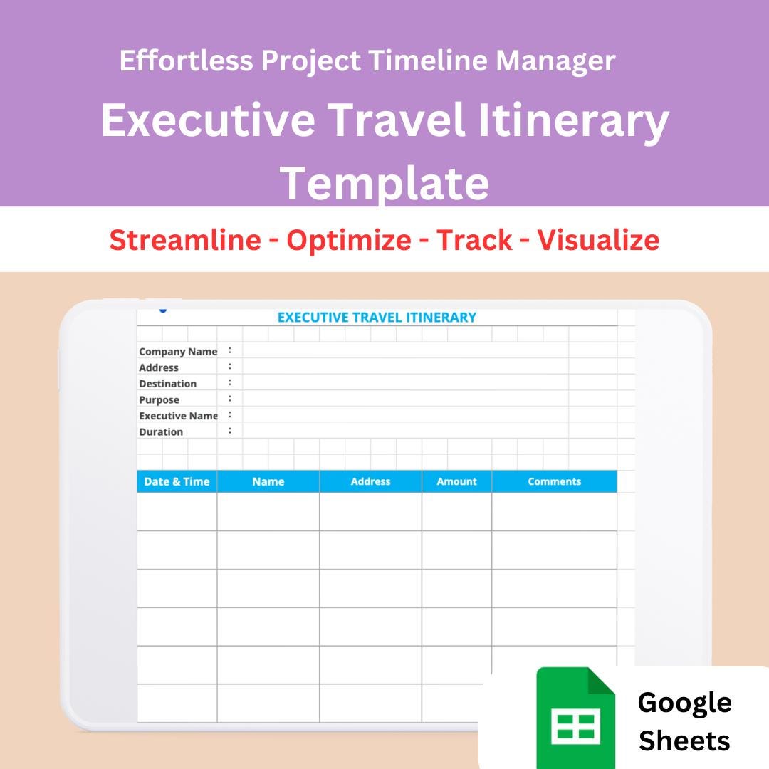 Executive Travel Itinerary Template Editable & Easy to Use Digital ...