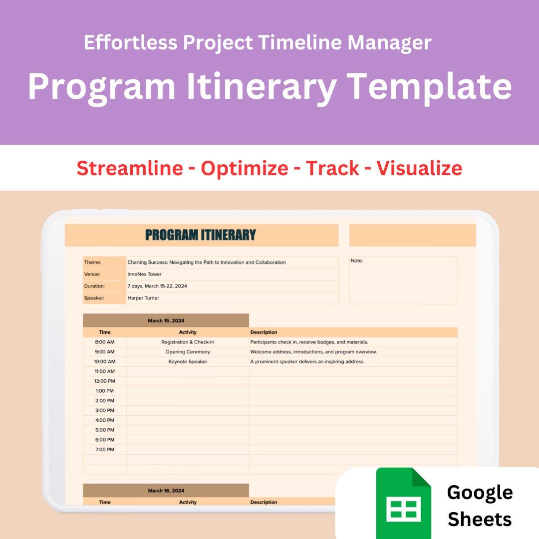 Editable Program Itinerary Template Easy to Use Digital Download for ...