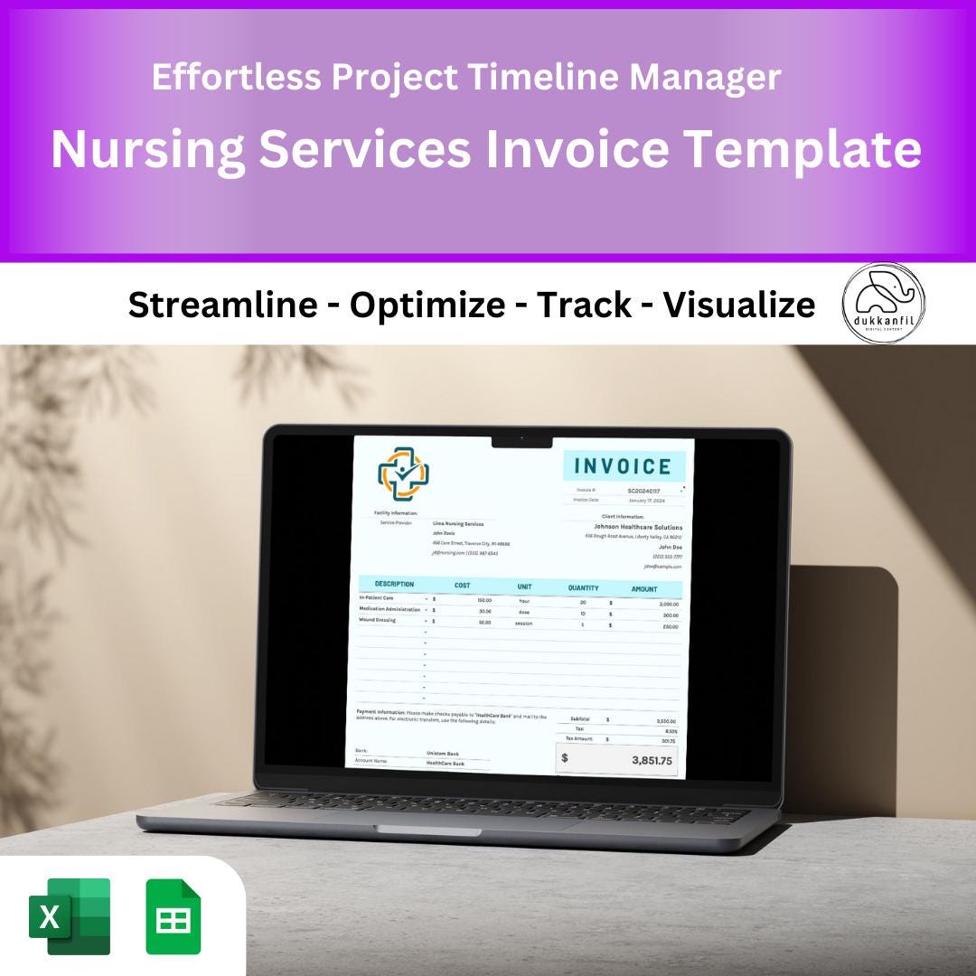 Editable Nursing Services Invoice Template | Easy to Use Google Sheets ...