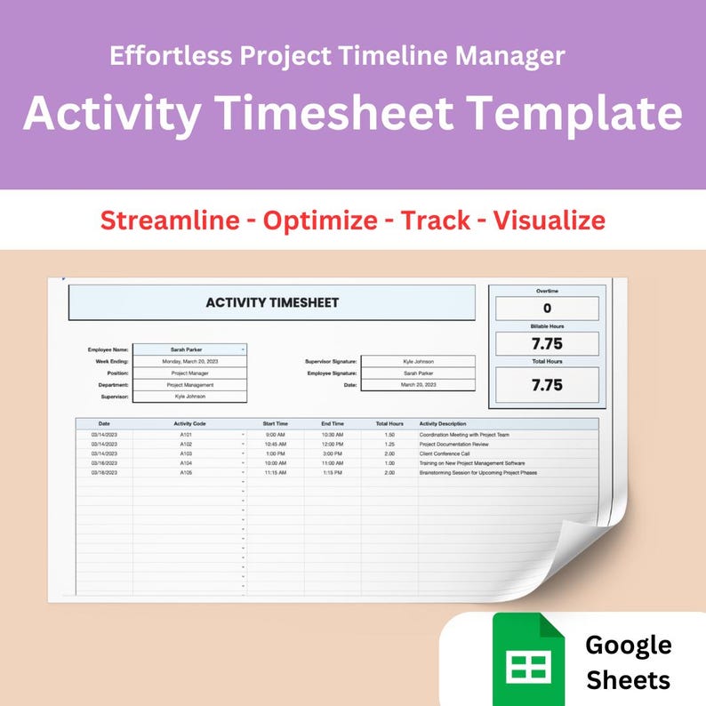 Editable Activity Timesheet Template Track Hours With Easy Google ...