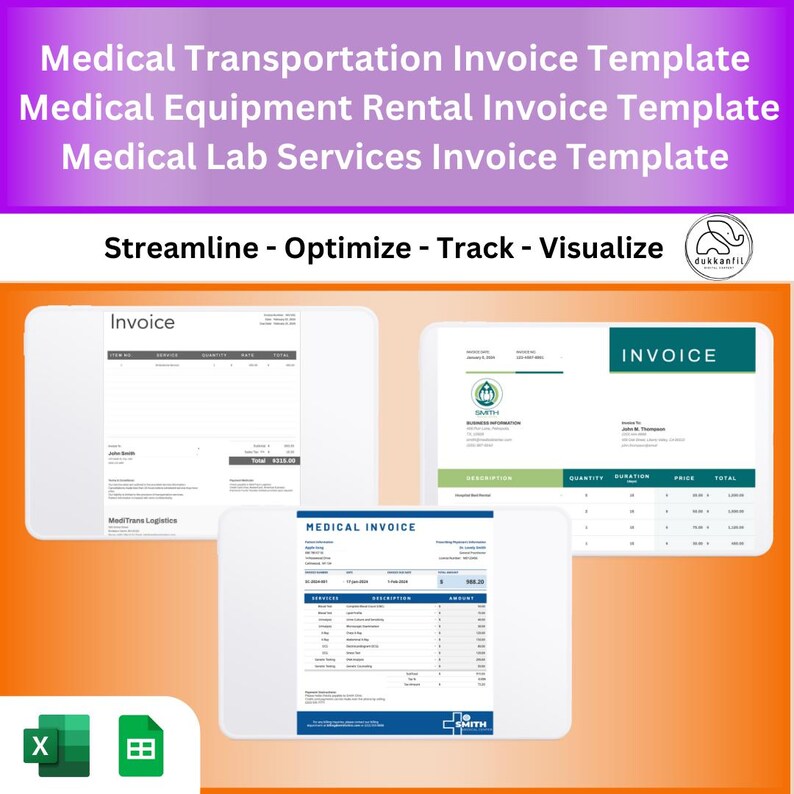 Medical Invoice Template Pack Transportation, Equipment Rental & Lab ...