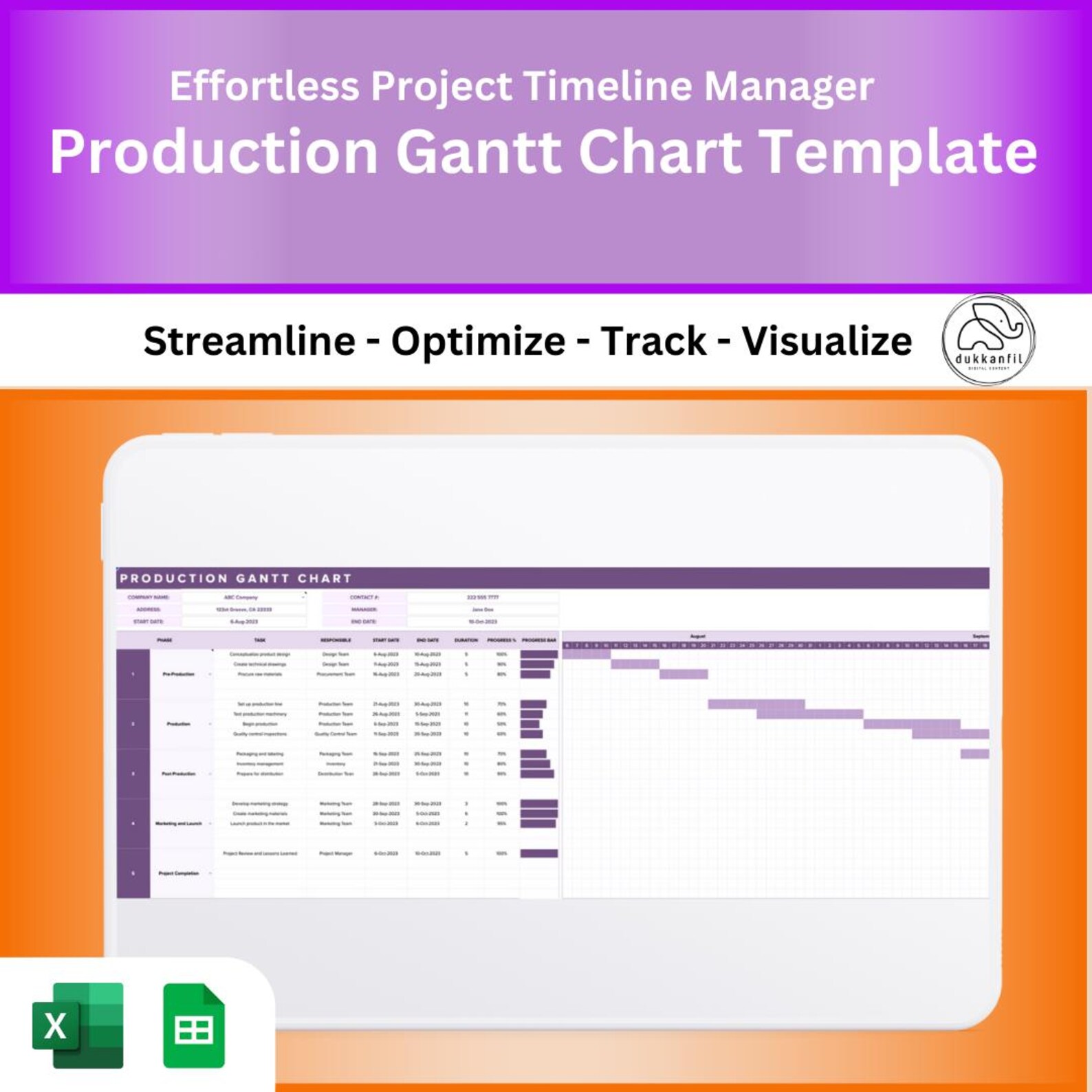 Editable Production Gantt Chart Template Easy to Use Google Sheets ...