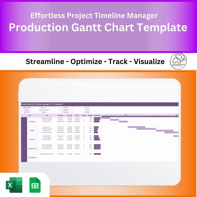 Editable Production Gantt Chart Template Easy to Use Google Sheets ...