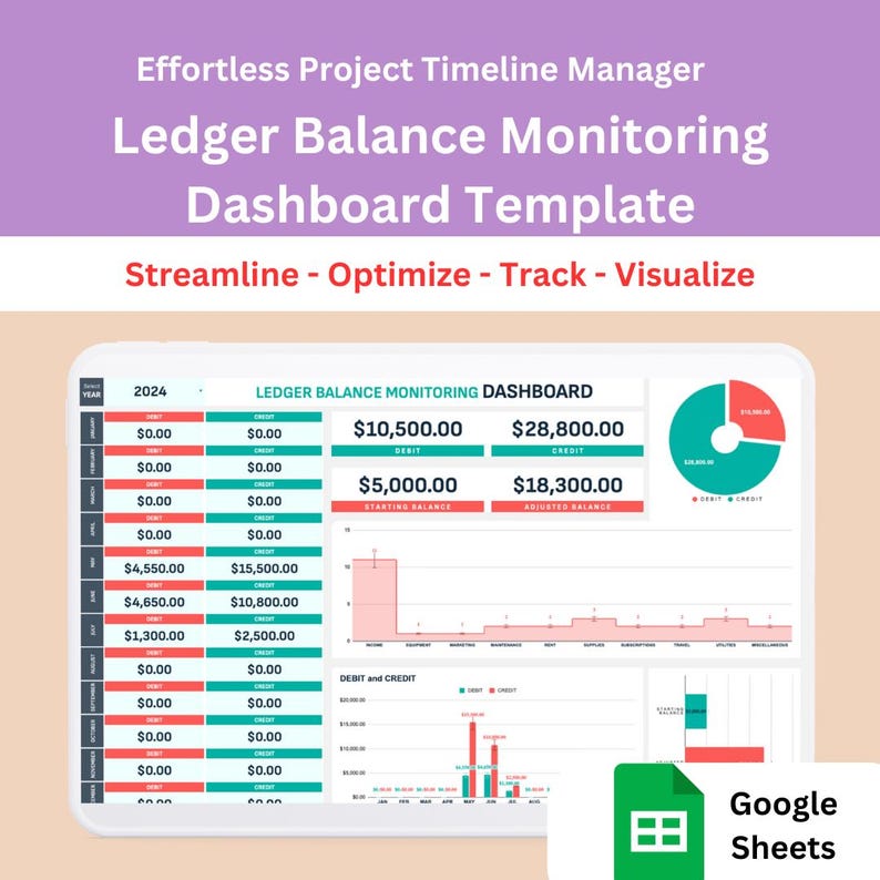 Ledger Balance Monitoring Dashboard Template Editable Google Sheets for ...