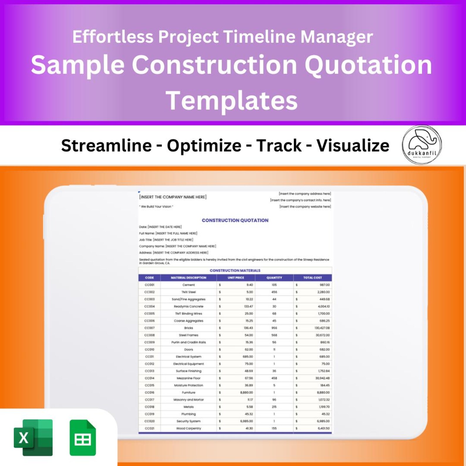 Editable Sample Construction Quotation Templates Easy to Use Google ...