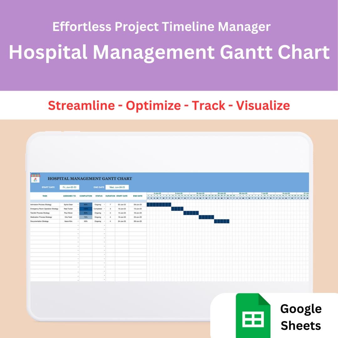 Hospital Management Gantt Chart Template Editable & Easy to Use Digital ...