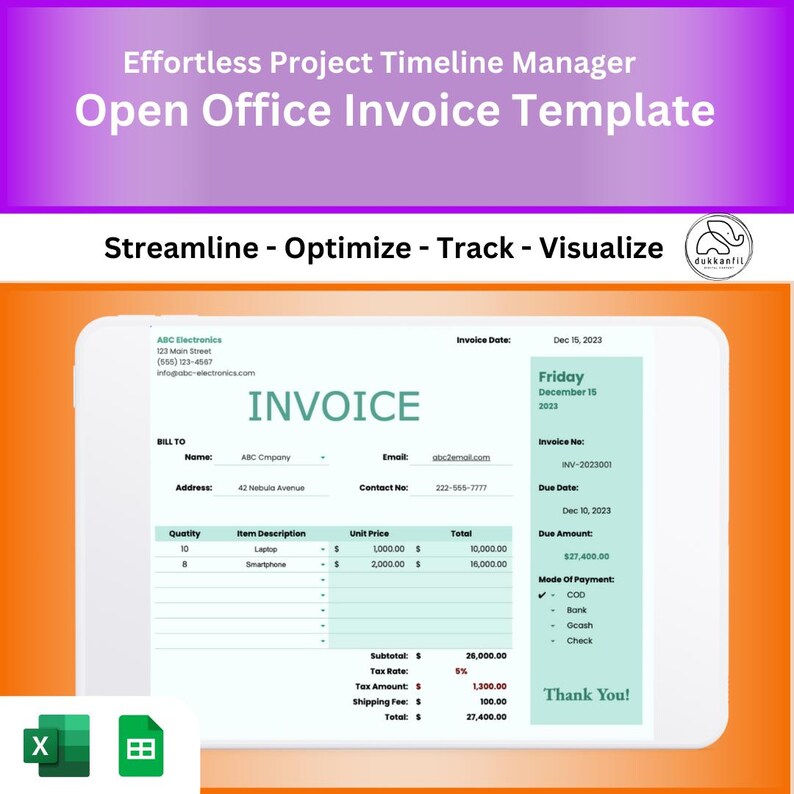 Editable Open Office Invoice Template Easy to Use Google Sheets Digital ...