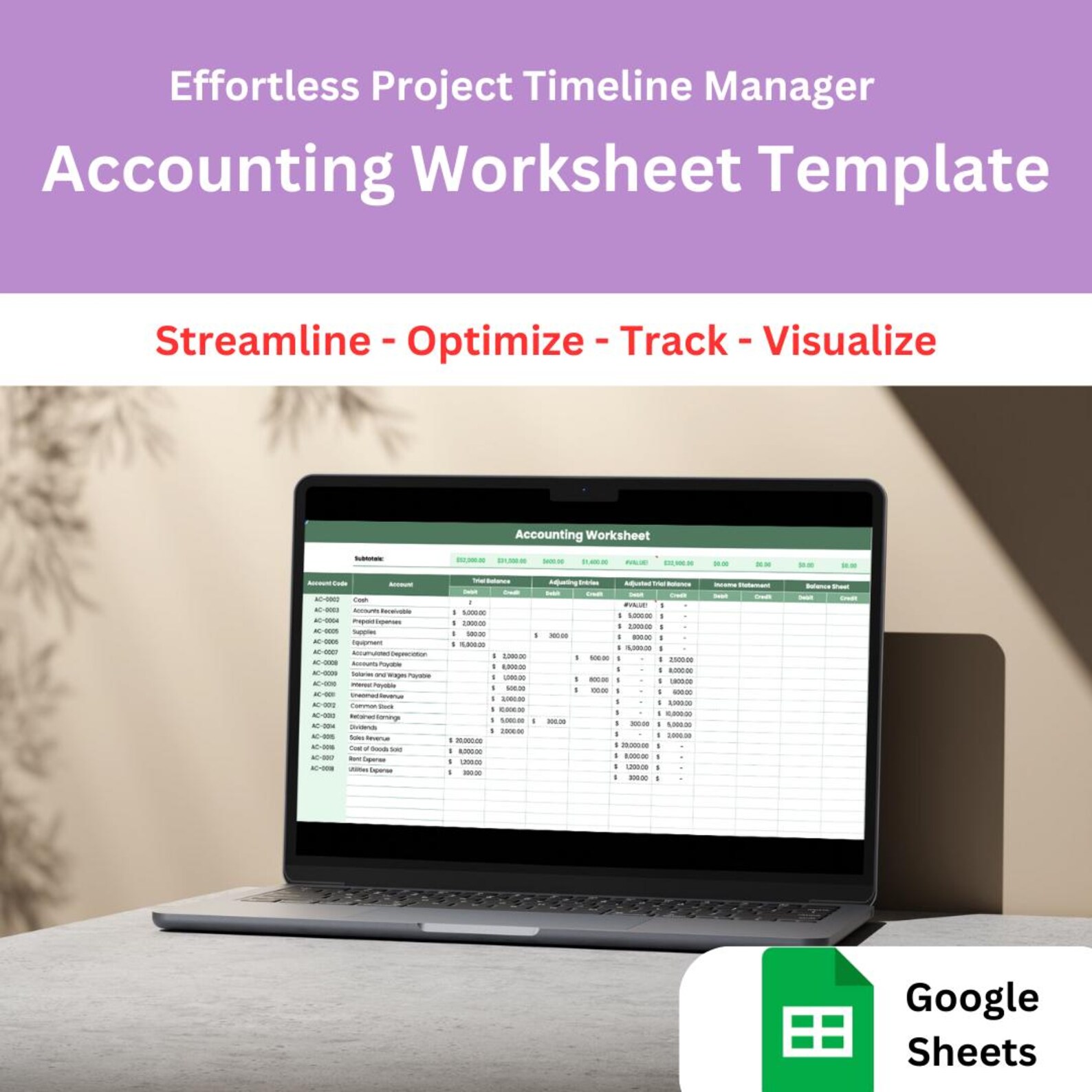 Editable Accounting Worksheet Template Easy to Use Digital Download for ...
