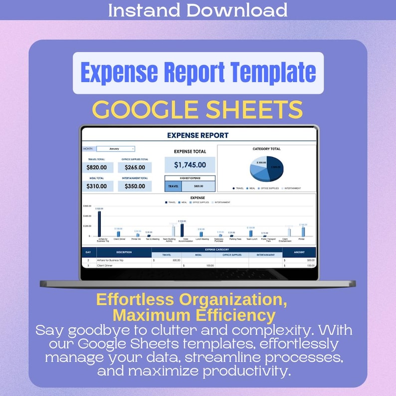 Expense Report Template, Editable Google Sheets, Digital Download, Easy ...