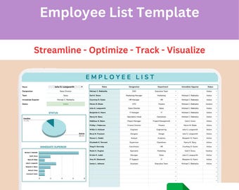 Employee List Template, Google Sheets Staff Directory, Digital Download ...