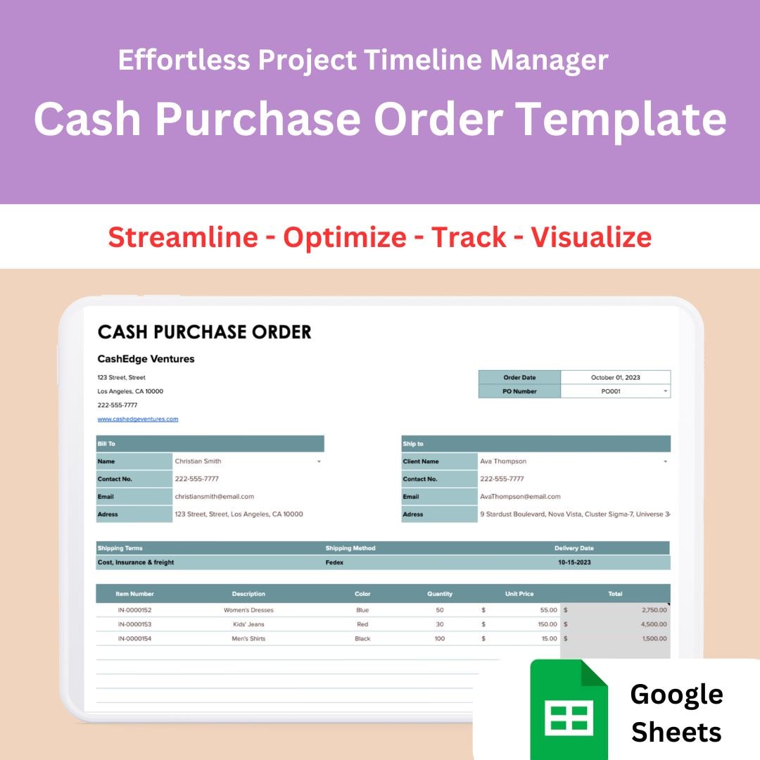 Editable Cash Purchase Order Template Easy Digital Download for ...