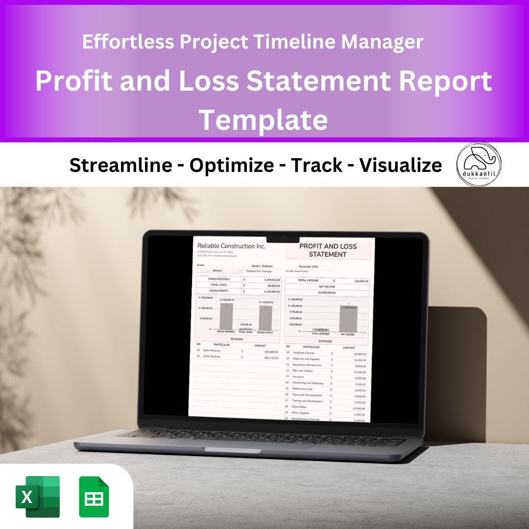 Editable Profit and Loss Statement Report Template Easy to Use Google ...