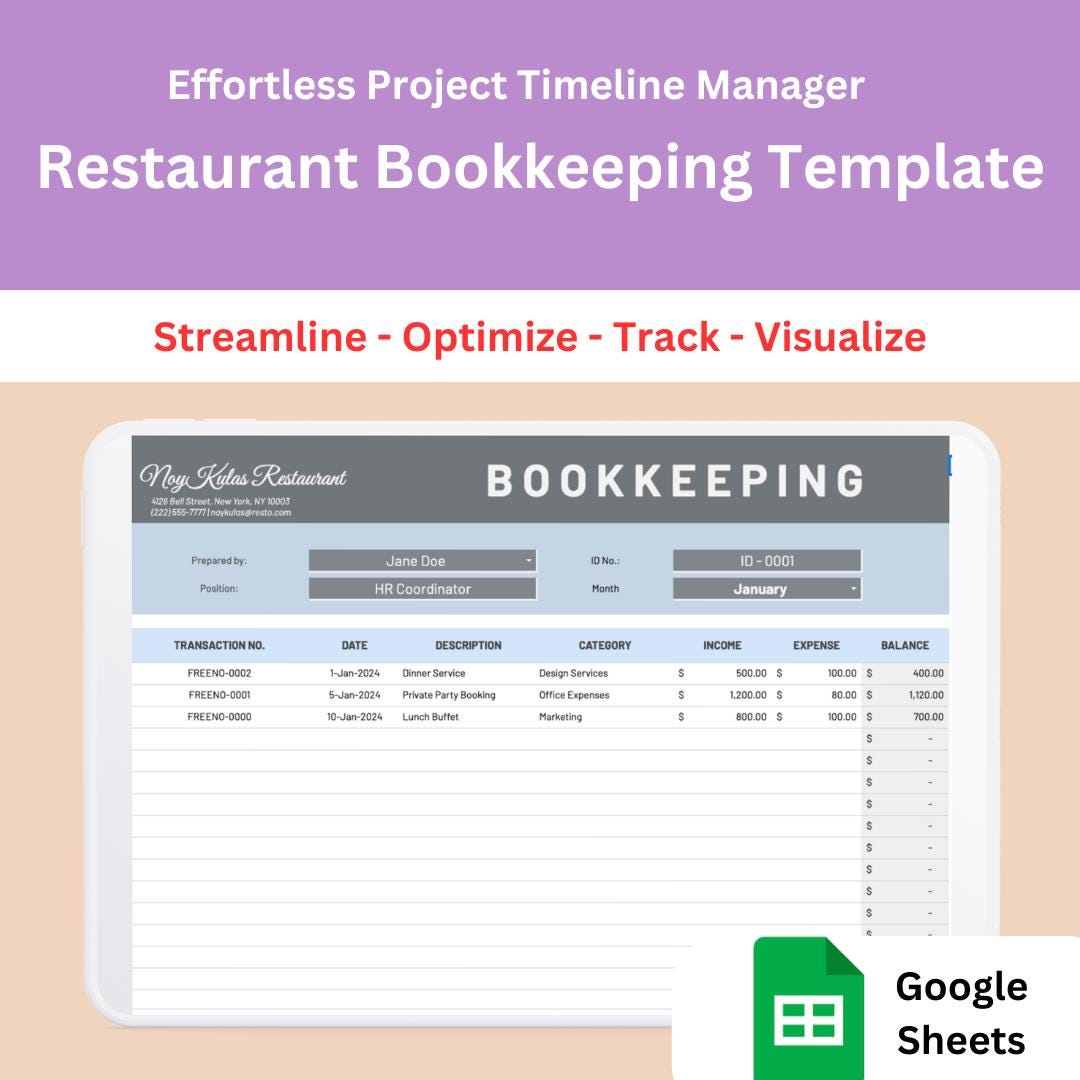 Editable Restaurant Bookkeeping Template Easy Digital Download for ...