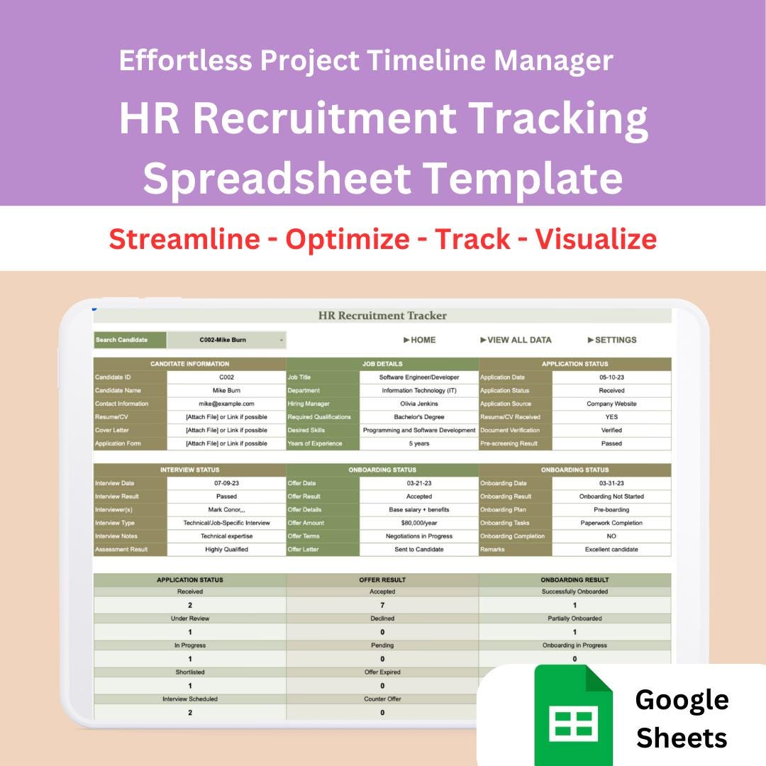 HR Recruitment Tracking Spreadsheet Template | Editable & Easy to Use ...