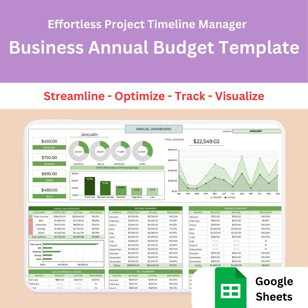 Business Annual Budget Template Editable & Easy to Use Digital Download ...